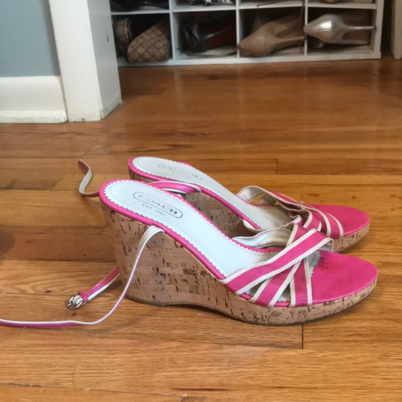 Coach | Shoes | Coach Hot Pink Wedge Sandals | Poshmark